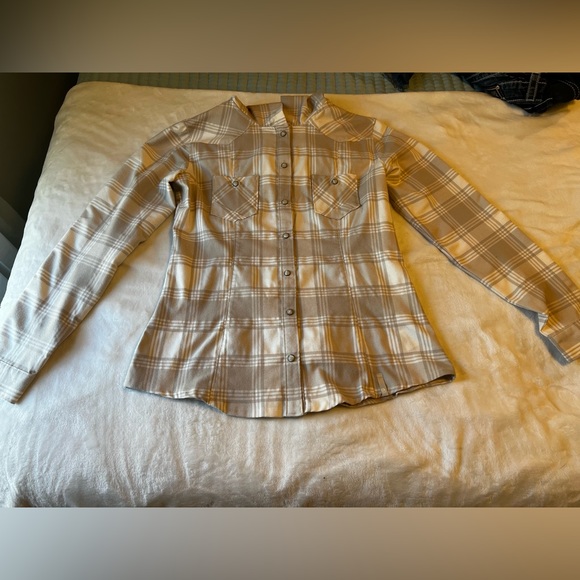 Tops | Hooded Tan And White Flannel Size 8 | Poshmark